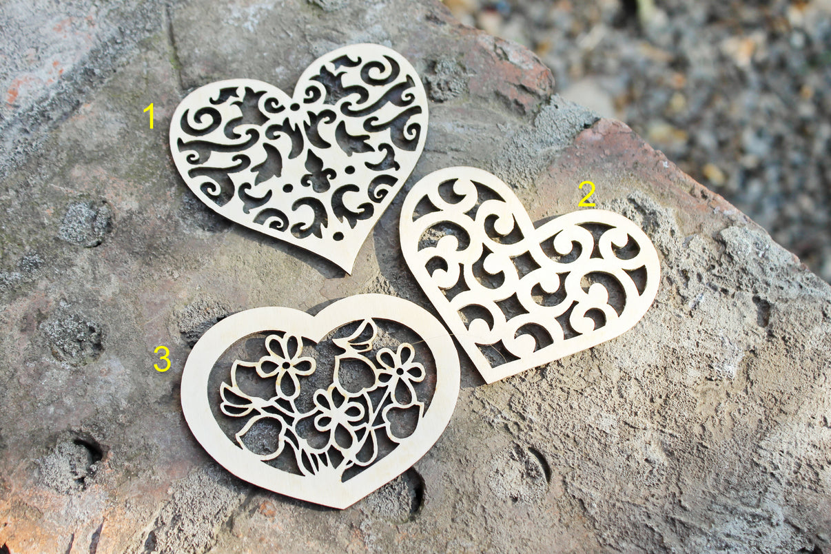 Christmas tree wooden decorative laser cut hearts, set of 3 - laser cu ...