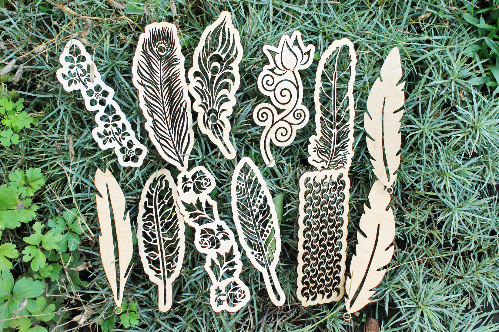 Feather bookmark - laser cut unfinished 6.3 inches - Wooden bookmark f ...