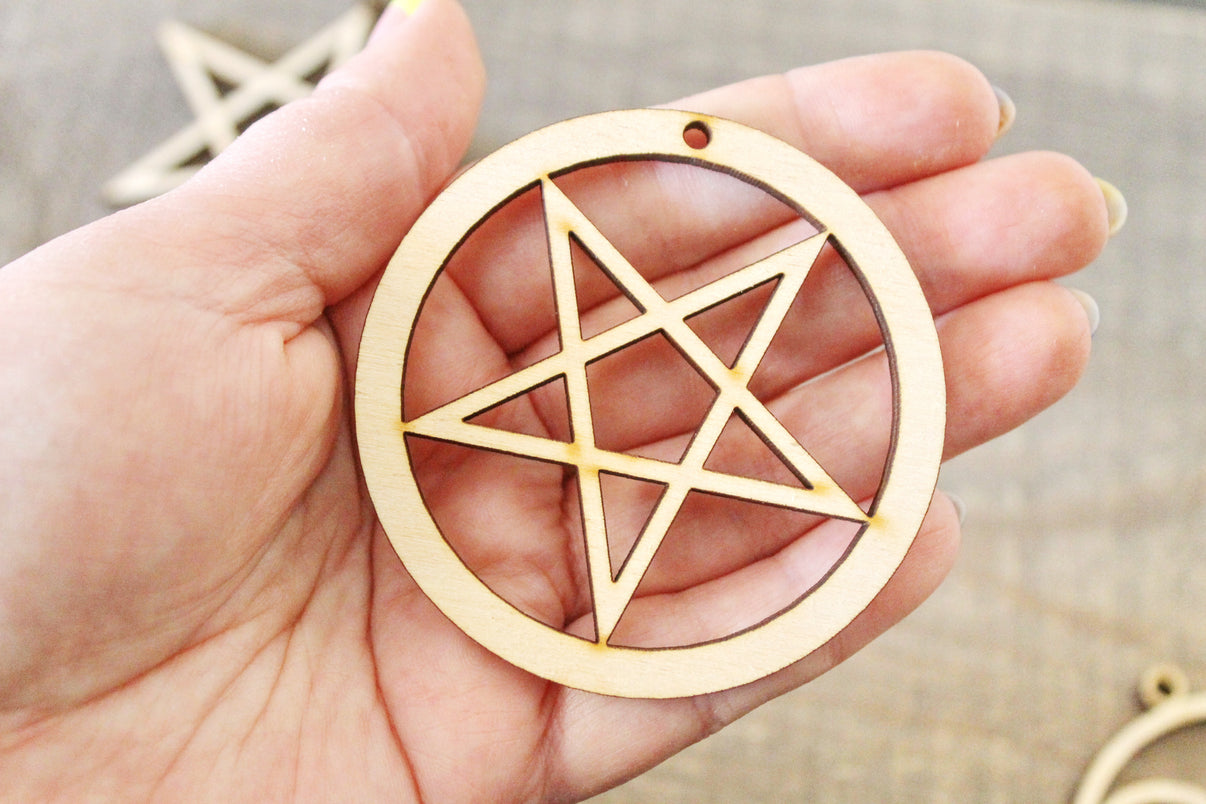 Wooden Symbols shape pendant - Pentagram - Pentalpha - Pentangle - Pen ...